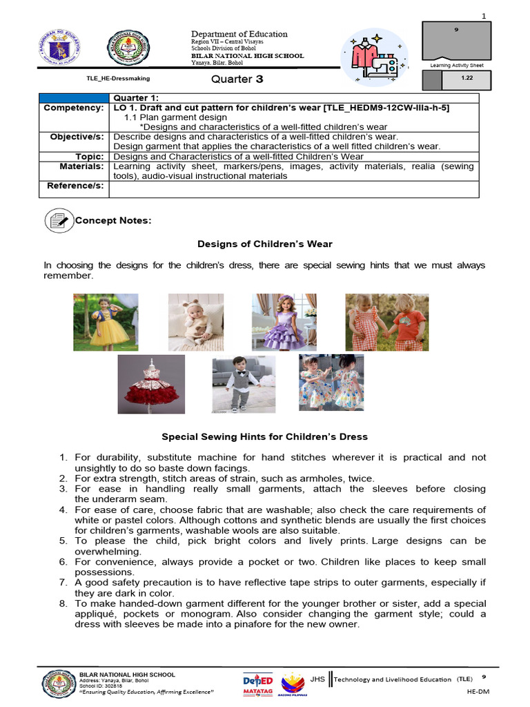 Las - DM 9 - Designs Characteristics of Well Fitted Childrens Wear | PDF | Sewing | Clothing