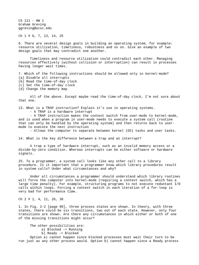 hw1 | PDF | Process (Computing) | Operating System