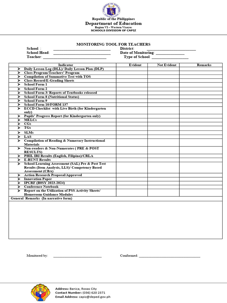 Monitoring Tool School Heads Teachers 2023 2024 | PDF | Cognition ...