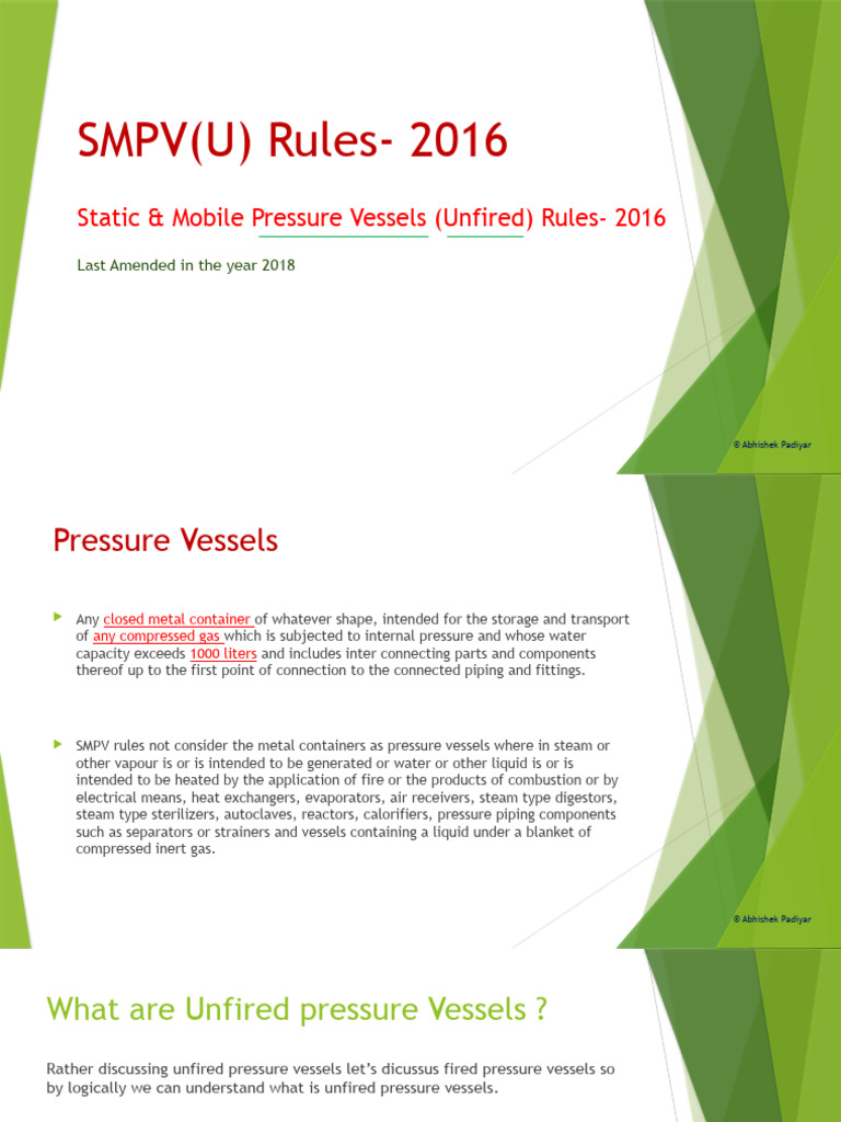 SMPV Rules 2016: Unfired Pressure Vessels | PDF | Pressure | Liquids