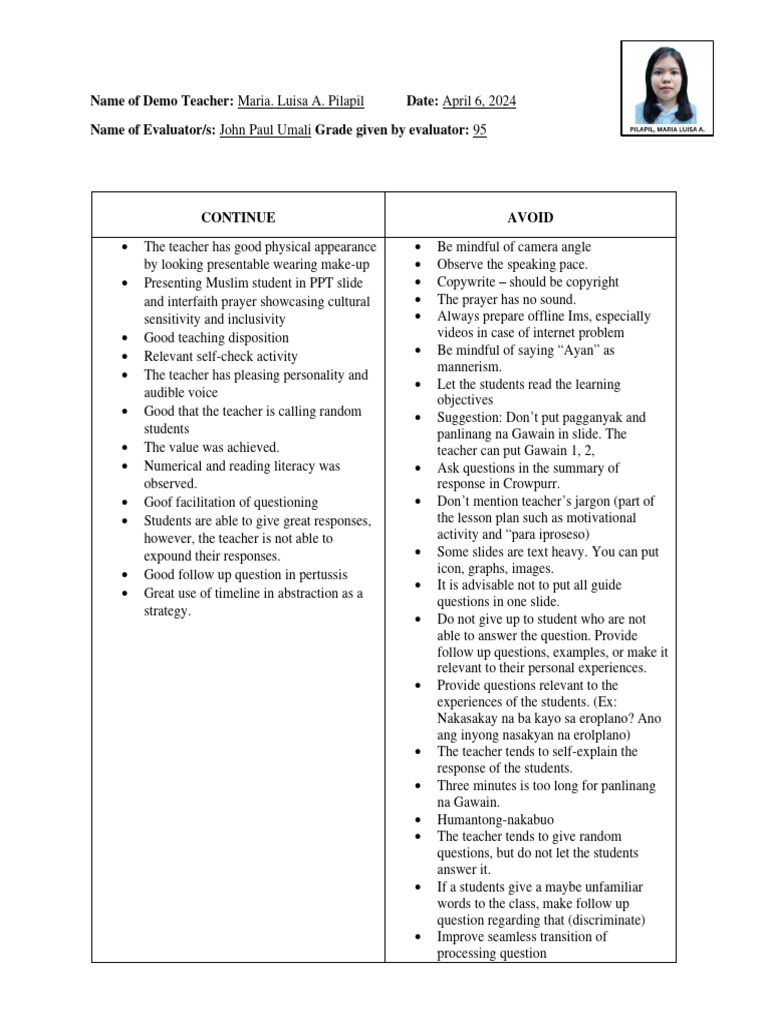 Umali Continue-Avoid Form Ap Evalutor | PDF | Teachers | Experience