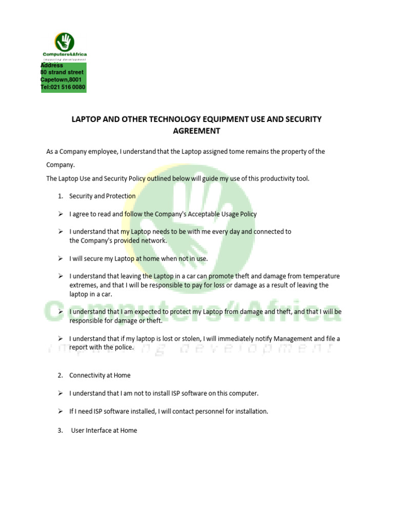 Employee Laptop Usage Agreement Computer4africa | PDF | Laptop | Usb ...