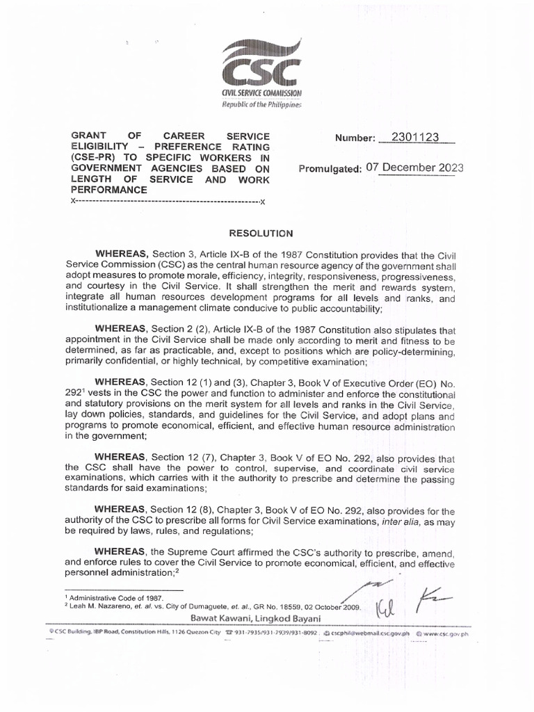 CSC Resolution 2301123 Cse PR Jocosc6 1 1 | PDF