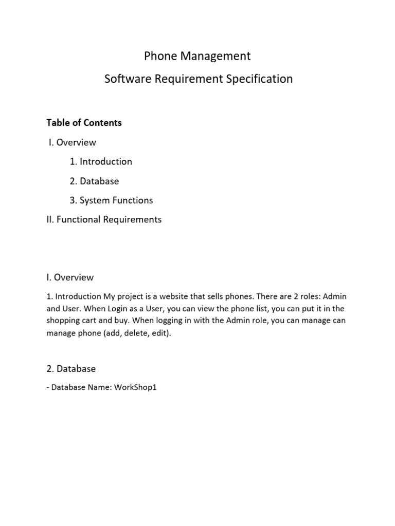 Phone Management Software Requirement Specification | PDF