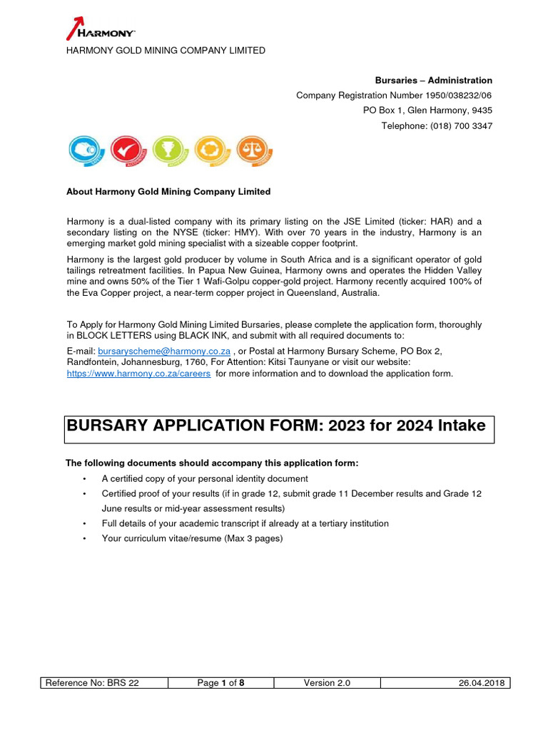 Harmony Bursaries Form 2024 | PDF | Career & Growth | Finance & Money Management