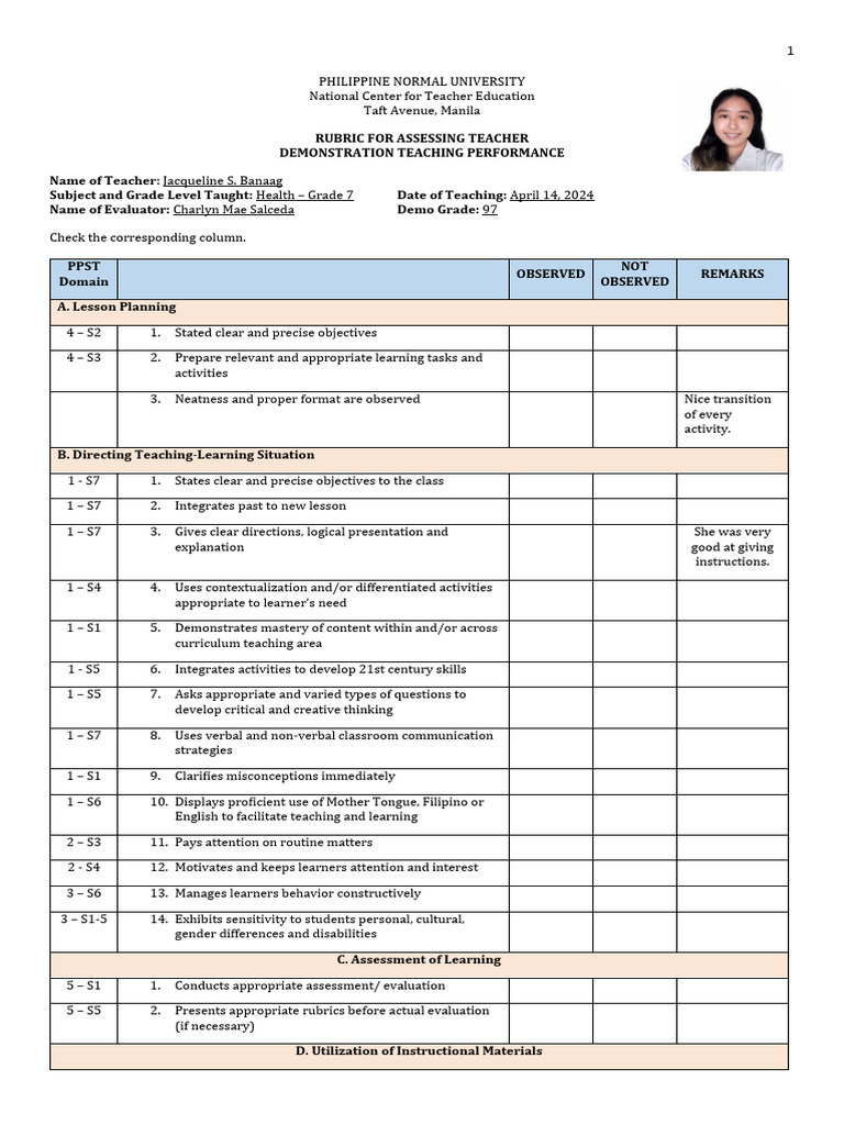 Teacher Performance Assessment Rubric | PDF | Learning | Teachers
