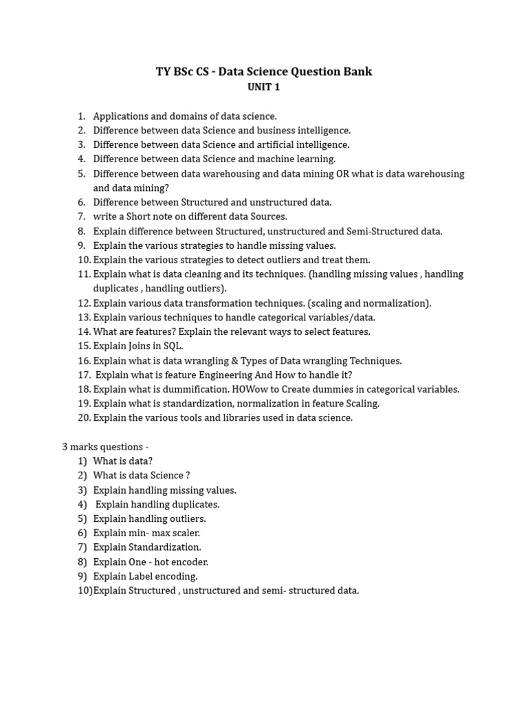 TYCS Data Science Questions Bank | PDF | Statistical Classification ...