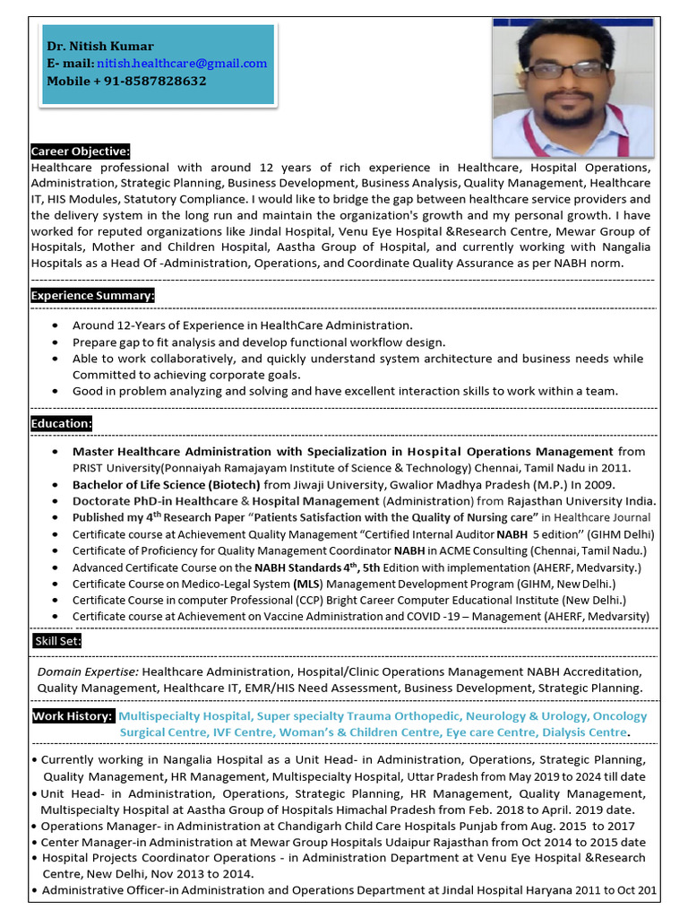 DR - Nitish Kumar - CV .. | PDF | Strategic Planning | Regulatory Compliance