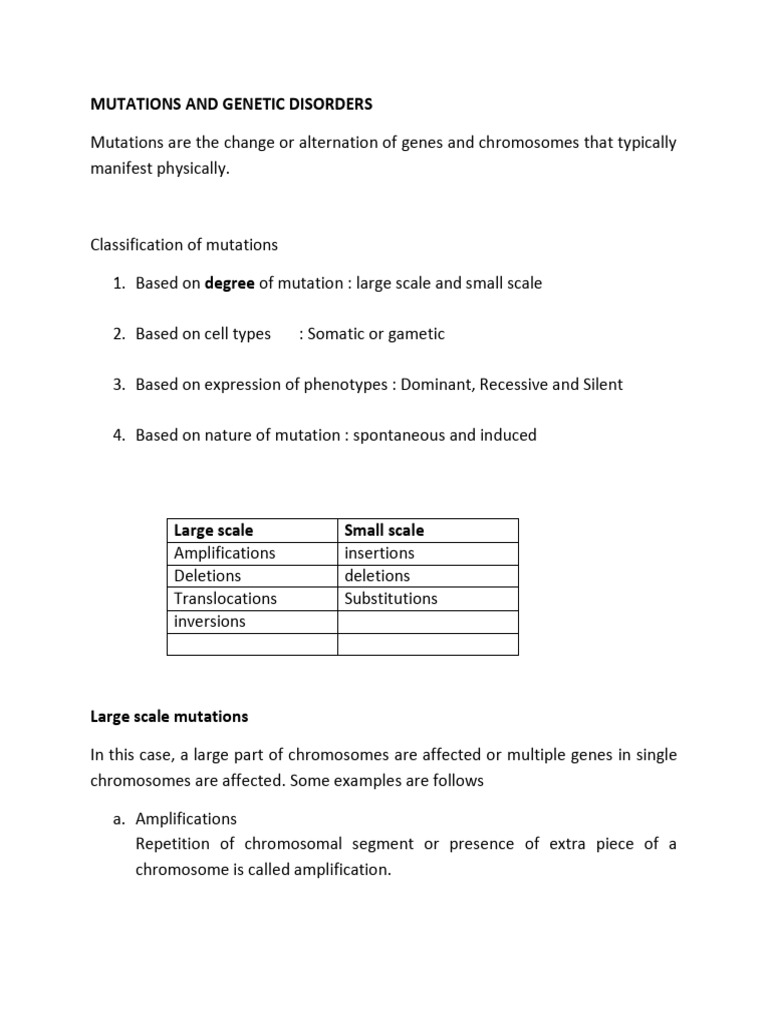 MUTATIONS AND GENETIC DISORDERS | PDF | Mutation | Dominance (Genetics)