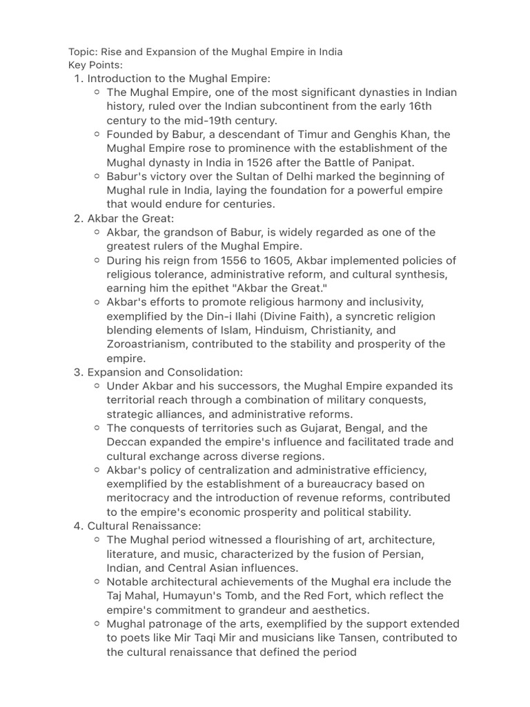Topic: Rise and Expansion of The Mughal Empire in India | PDF | Mughal ...