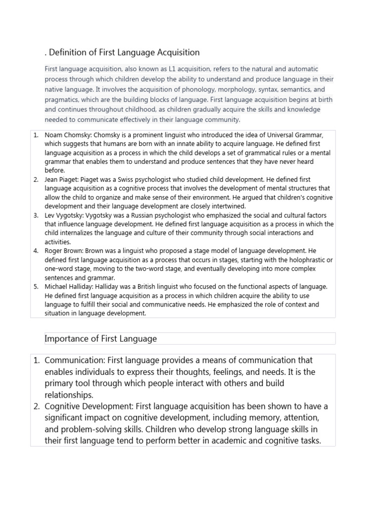 Definition of First Language Acquisition | PDF | Language Acquisition ...