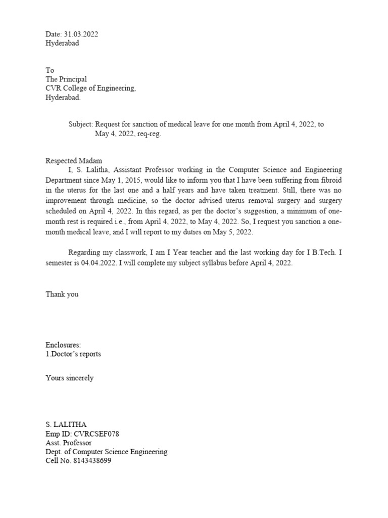 Medical Leave Request for Surgery | PDF | Career & Growth | Business