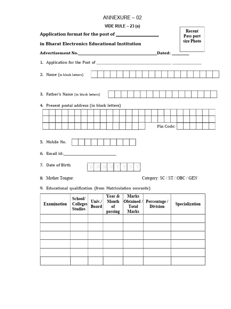 37 Teacher Office Assistant Posts Application Form BEEI | PDF