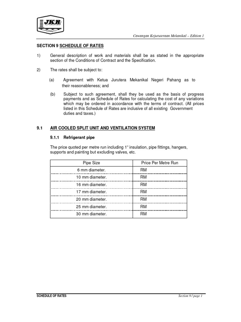 SECTION 9 Schedule of Rates ACSU | PDF | Pipe (Fluid Conveyance) | Valve
