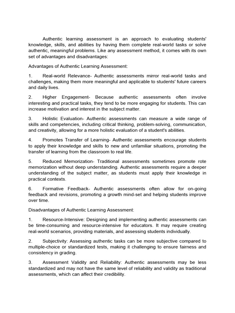Authentic Learning Assessment | PDF | Educational Assessment | Learning