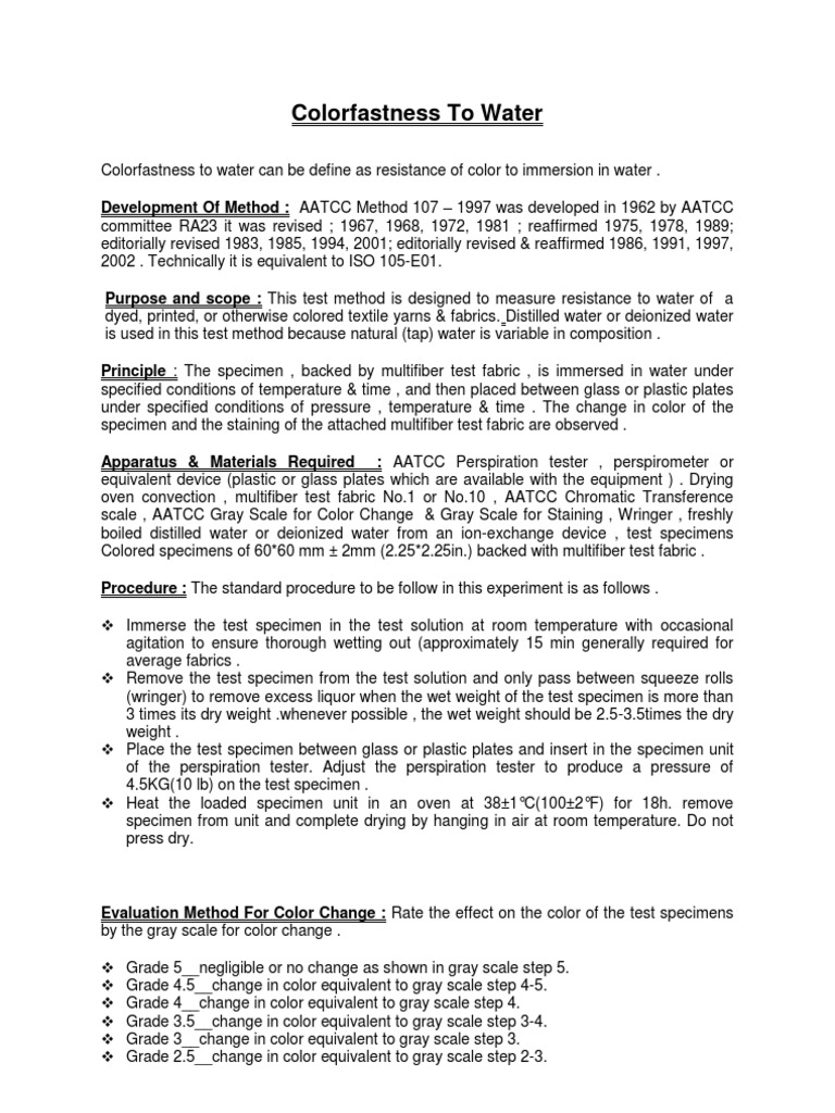 Colorfastness To Water | PDF | Textiles | Ph