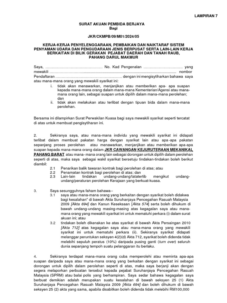 Akuan Pembida Berjaya | PDF