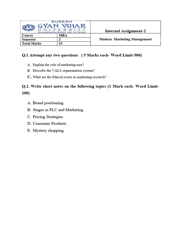 MBA Marketing Management Assignment Guide | PDF