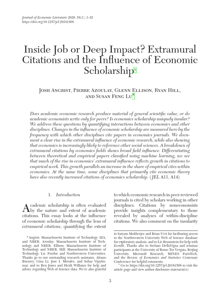 Angrist Et Al 2020 Inside Job or Deep Impact Extramural Citations and ...
