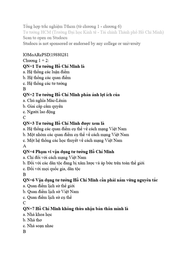 Tổng hợp trắc nghiệm Tthcm | PDF