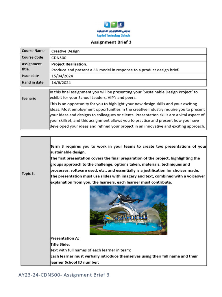 AY23-24-CDN500 - SUS Assignment Brief 3 | PDF | 3 D Computer Graphics | 3 D Modeling