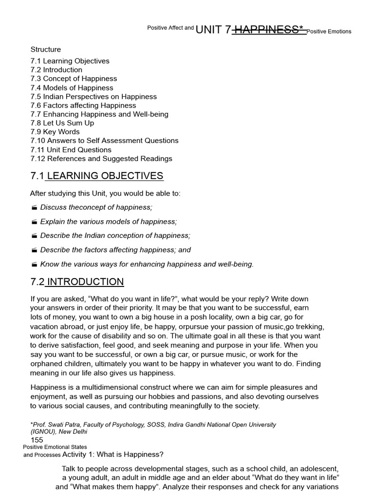 Unit-7 Happiness | PDF | Happiness | Well Being