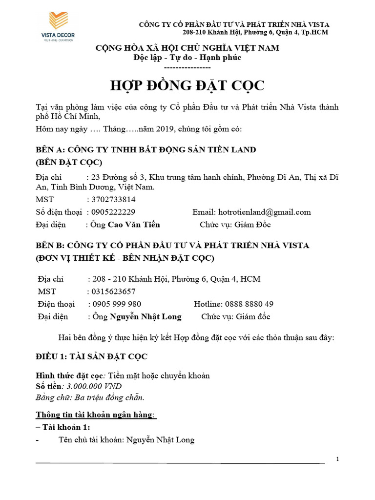 Hop_Dong_Dat_Coc_bản cuối | PDF