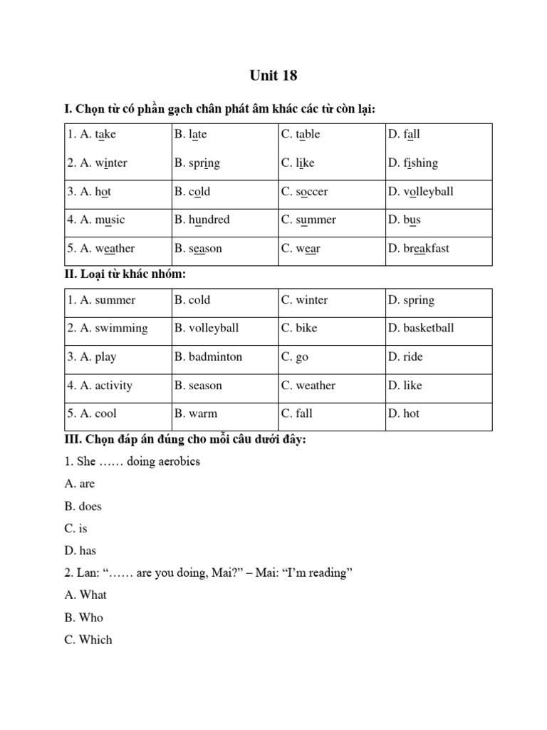 Bai Tap Tieng Anh Lop 5 Unit 18 What Will The Weather Be Like Tomorrow | PDF | Vietnamese People ...