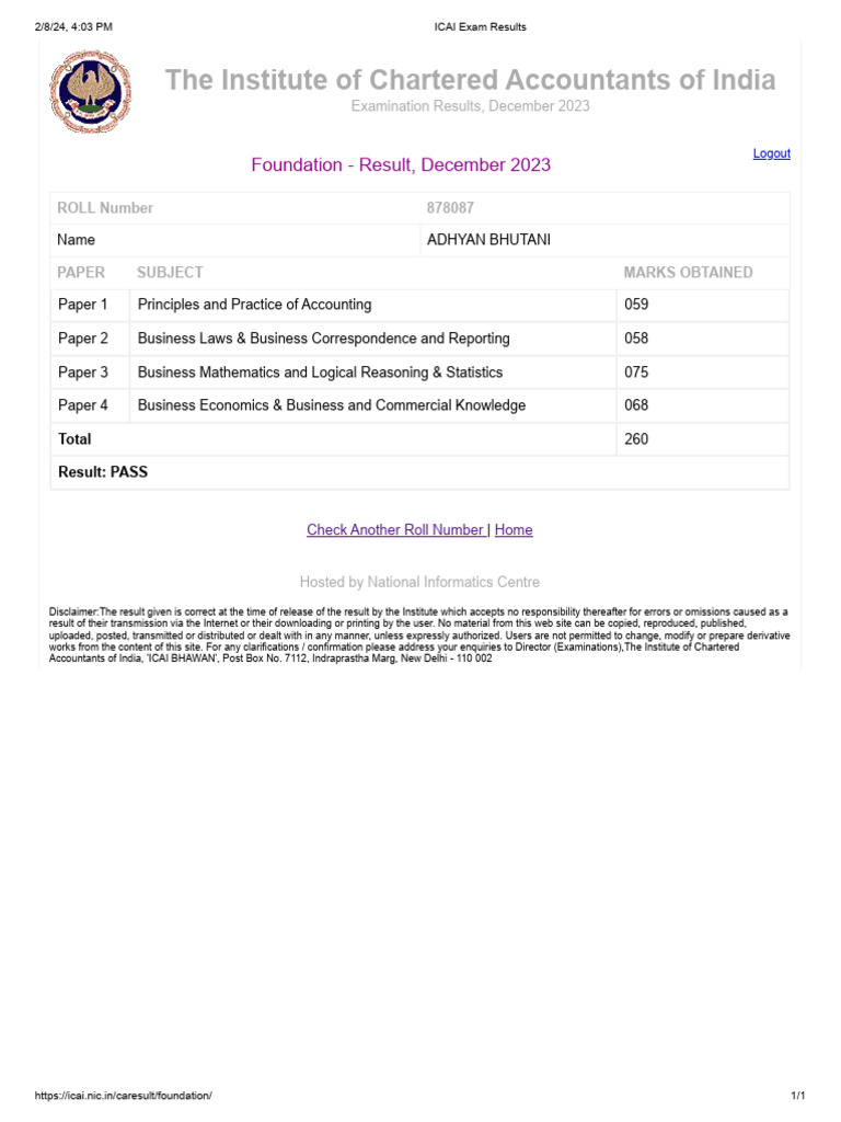 ICAI December 2023 Foundation Results | PDF