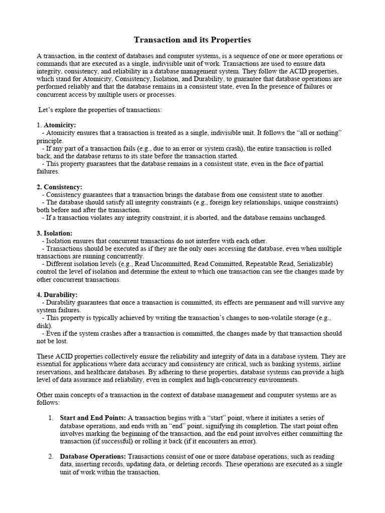 Transaction and Its Properties | PDF | Database Transaction | Acid