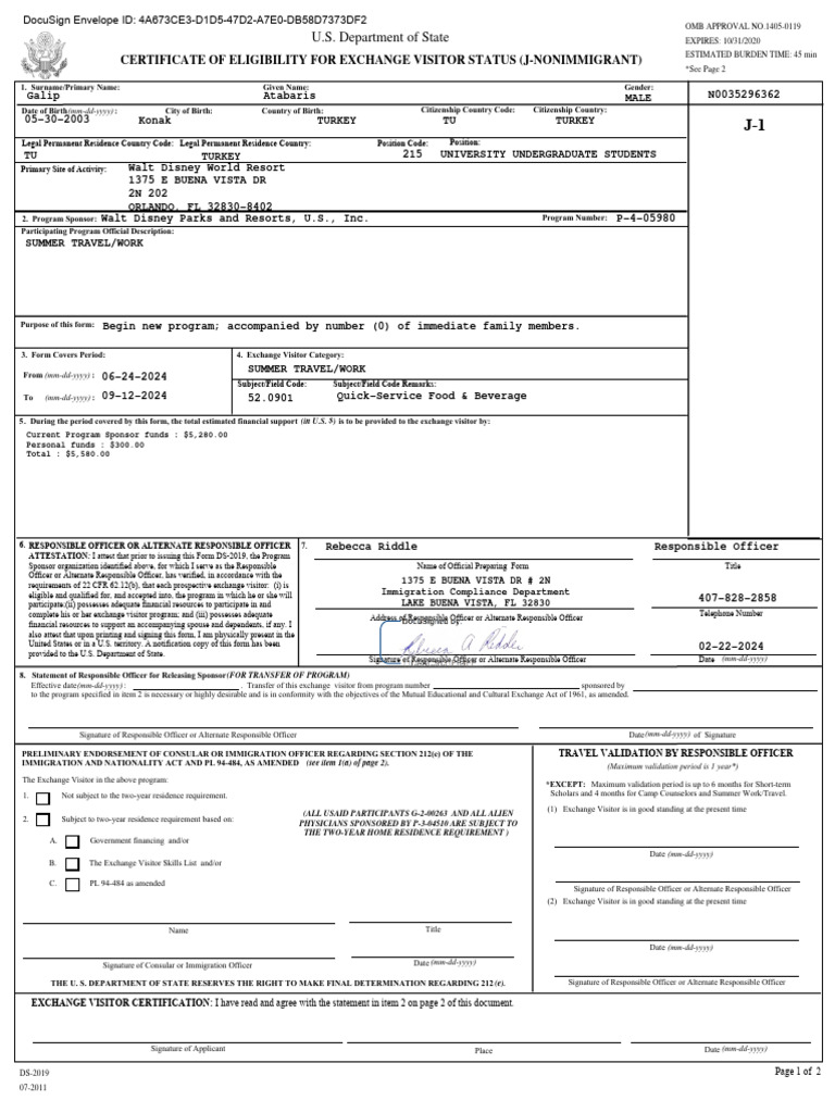J-1 Exchange Visitor Eligibility Form | PDF | Travel Visa