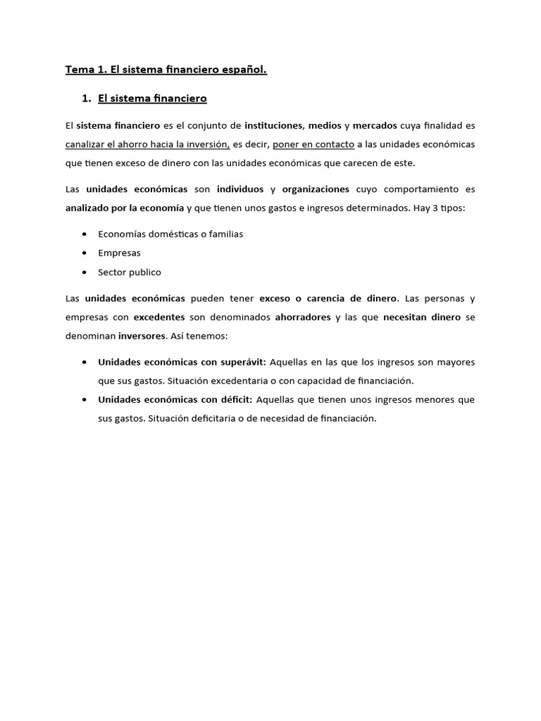 Resumen Tema 1. El Sistema Financiero Español. | PDF | Fondo de inversión | Sistema financiero