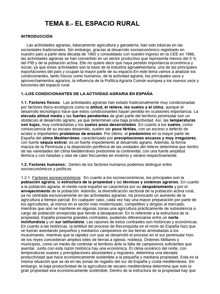 Tema 8 El Espacio Rural | PDF | Agricultura | España