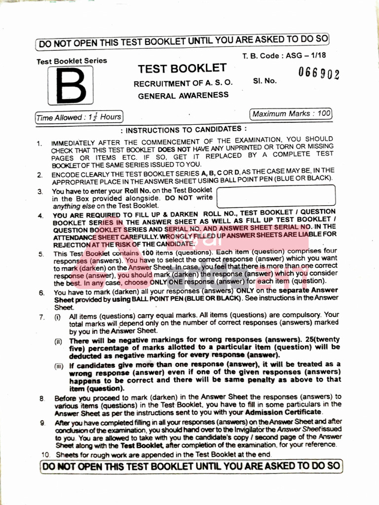 Odisha Secretariat ASO GA 2018 Paper 2 | PDF