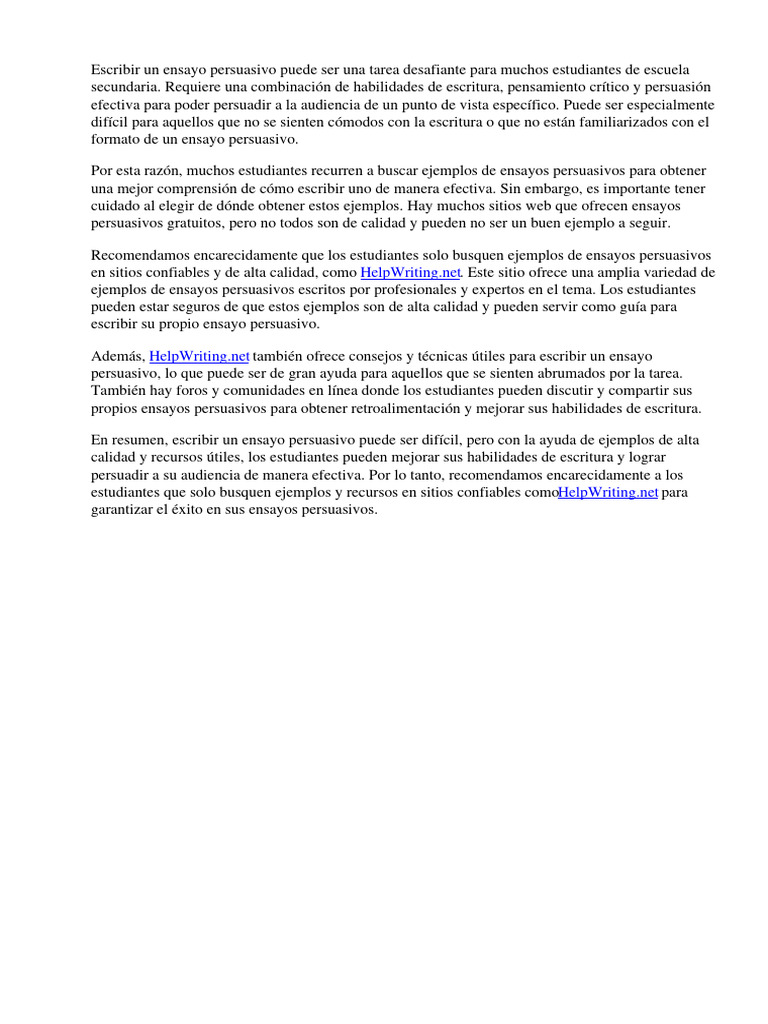 Ejemplos Persuasivos de Ensayos Para Escuela Secundaria | PDF | Scribd ...
