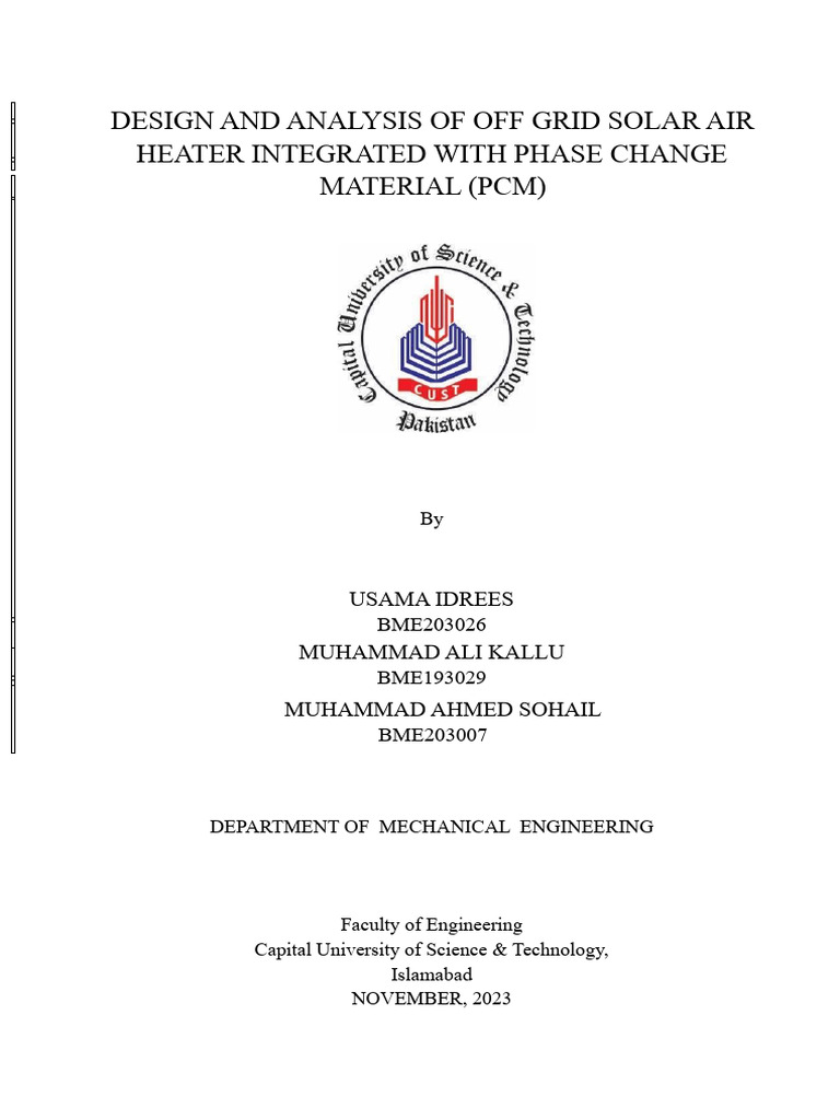 Design and Analysis of Off Grid Solar Air Heater Integrated With Phase ... Design and Analysis of Off Grid Solar Air Heater Integrated With Phase ...