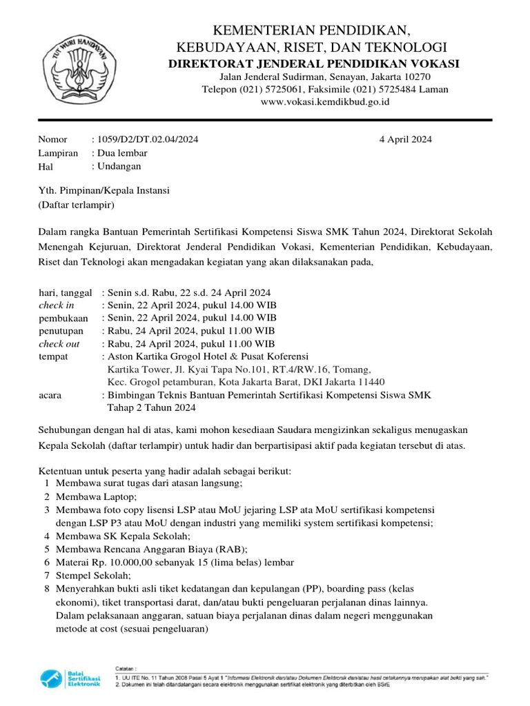 Rev. Pokja Mutu - Undangan Bimtek Serkom Tahap 2 - Peserta - 22 S.D. 24 April 2024 | PDF