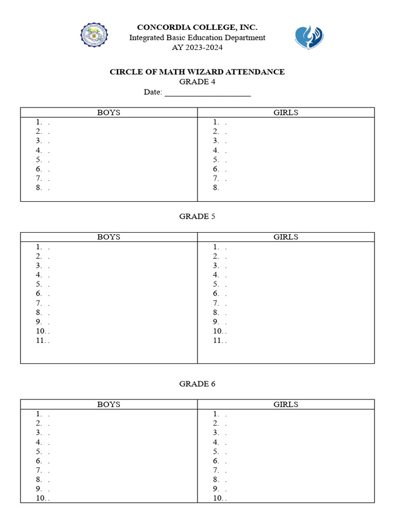 Math Attendance | PDF