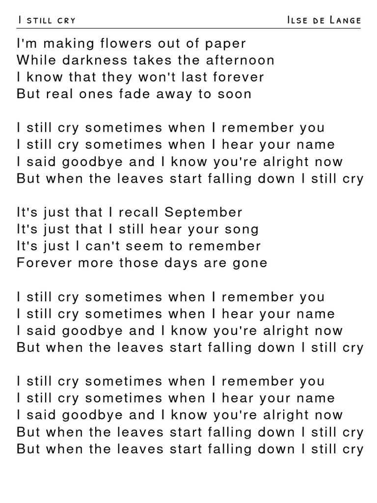 Ilse de Lange's "I Still Cry" Lyrics | PDF
