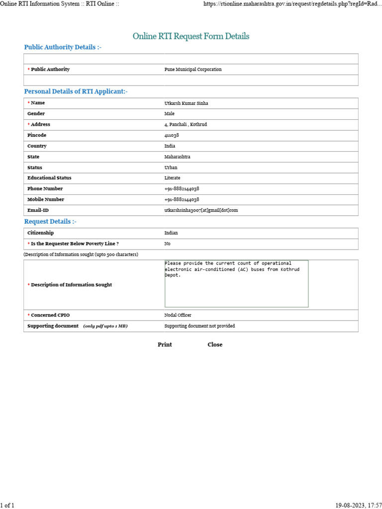 RTI Request for AC Buses in Pune | PDF