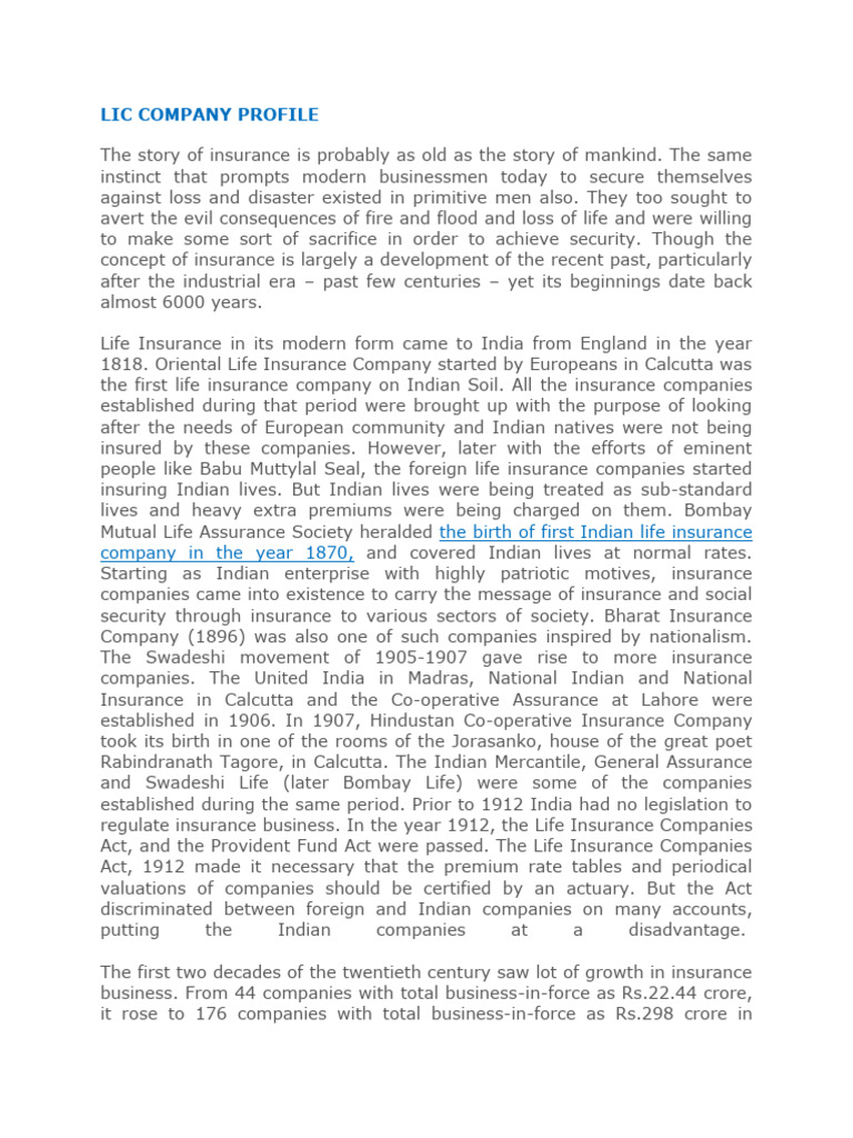 Lic Company Profile | PDF | Insurance | Life Insurance