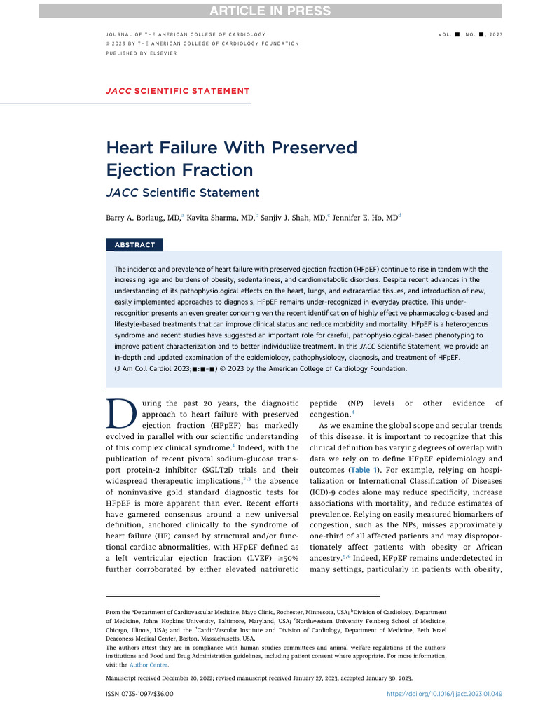2023 Heart Failure With Preserved Ejection Fraction-JACC Scientific ...