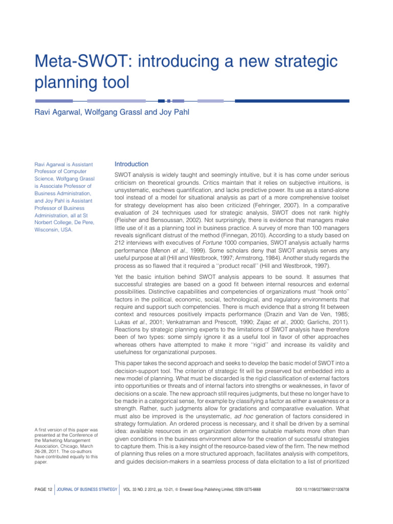 Swot Strategic Planning Tool | PDF | Strategic Management | Business ...