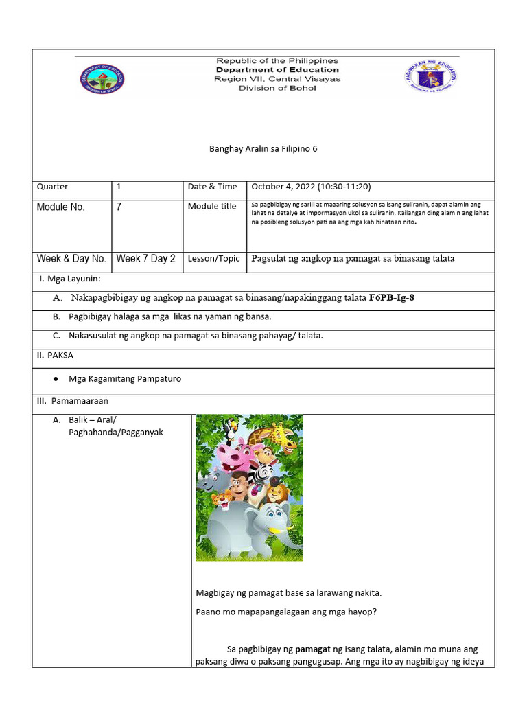 Daily Lesson Guide in Filipino 6 Week7 Day 2 | PDF