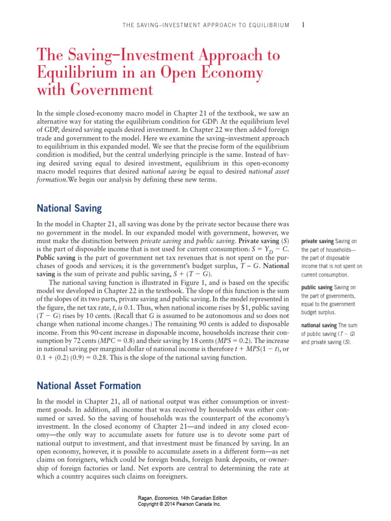 The Saving-Investment Approach To Equilibrium in An Open Economy With ...