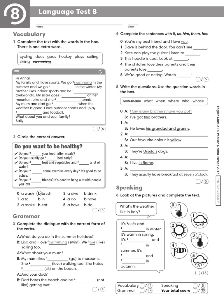 ECA1 - Tests - Language Test 8B | PDF | Linguistics | Grammar