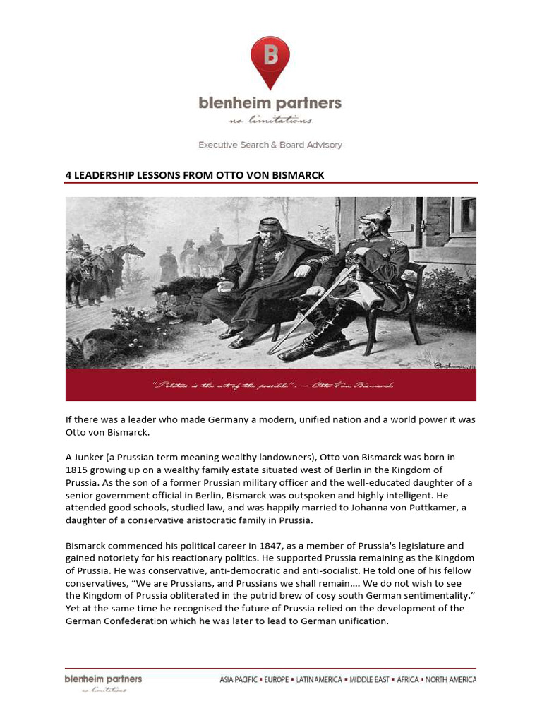 4 Leadership Lessons From Otto Von Bismarck | PDF | Otto Von Bismarck | German Empire