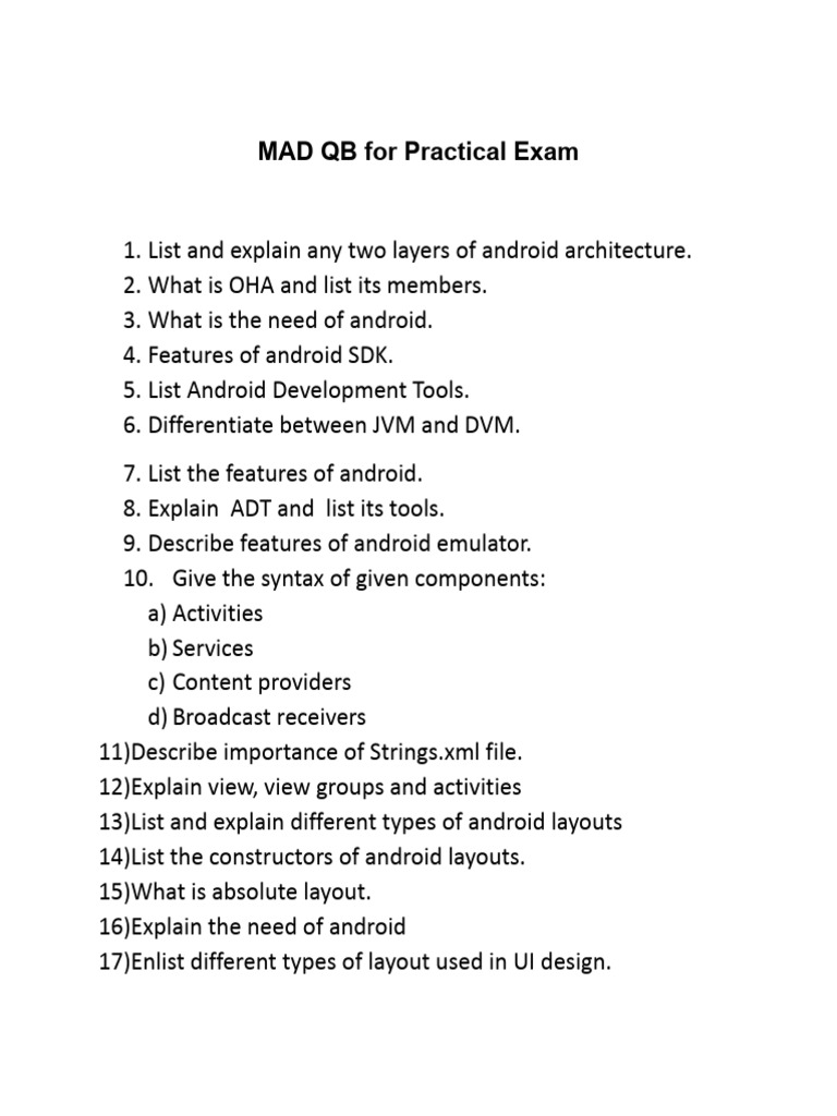 Android Practical Exam Questions Guide | PDF | Android (Operating System) | Login