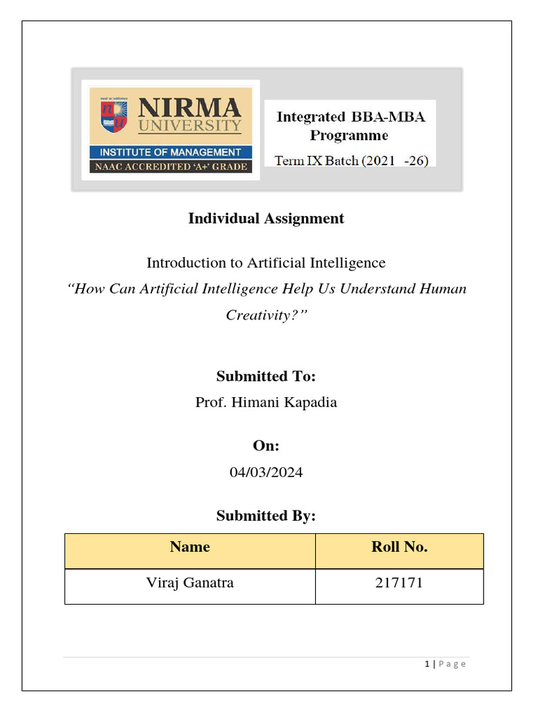 Viraj IAI Individual Assignment Final | PDF | Creativity | Artificial Intelligence