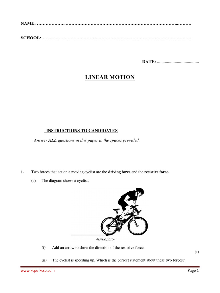 Form 3 21. Linear Motion q | PDF | Force | Velocity